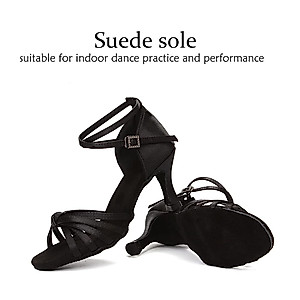 DKZSYIM Women's Satin Latin Dance Shoes Professional Ballroom Salsa Practice Performance Dancing Shoes,217-Black-7,US 7.5