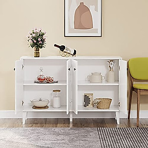 Panana Sideboard Buffet Cabinet Kitchen Storage Cabinet Living Room 4 Doors Console Table (White)