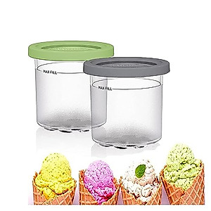 VRINO 2/4/6PCS Creami Deluxe Pints, for Creami Ninja Ice Cream Containers,16 OZ Creami Deluxe Pints Airtight,Reusable for NC301 NC300 NC299AM Series Ice Cream Maker,Gray+Green-4PCS