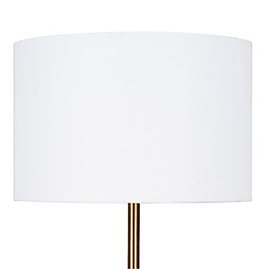 Catalina 23106-001 Modern Marble-Finish Ceramic Table Lamp with White Linen Shade, 19", Antique Brass