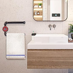 MENZOM Industrial Vintage Wall Mount Towel Rack - Industrial Tubular Paper Towel Rack, Heavy Duty Rustic Iron Pipe Design, Matte Black, with Hardware, for Bath Towels Towels(G)