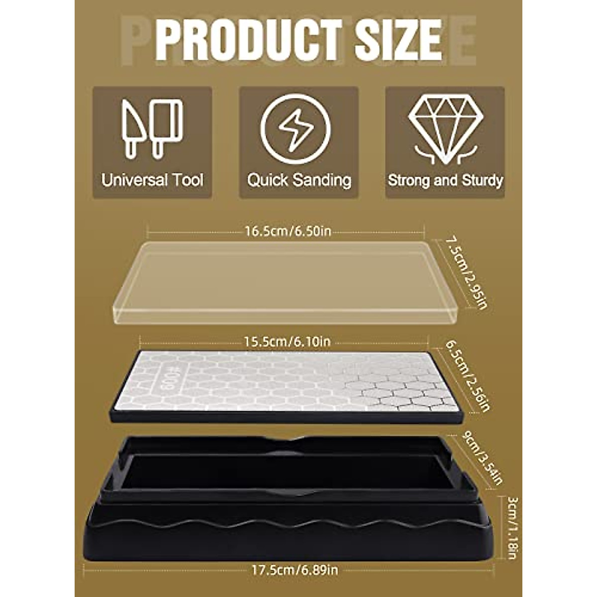 Double-Sided Diamond Sharpening Stone, Kalolary Knife Sharpener Stone Whetstone Honeycomb Surface Plate with Non-slip Base for Scissors Knives Outdoor Kitchen Sharpen Tools (600/1200 Grit, 150 x 63mm)