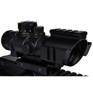 Ozark Armament Flip Up Backup Iron Sight & 4X Magnified Rifle Scope Bundle - Red, Blue, Green Illuminated Reticle for Use in All Light Condition - Mount to Any Picatinny Rail - All Metal Construction