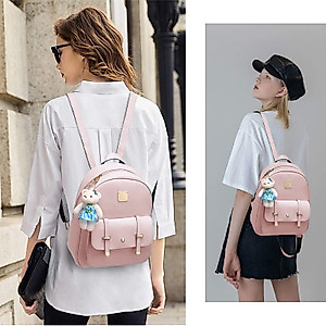 Barsine Girl Mini Backpack Set Cute Leather Small Backpack for Teen Girls Bookbag Purse, Pink