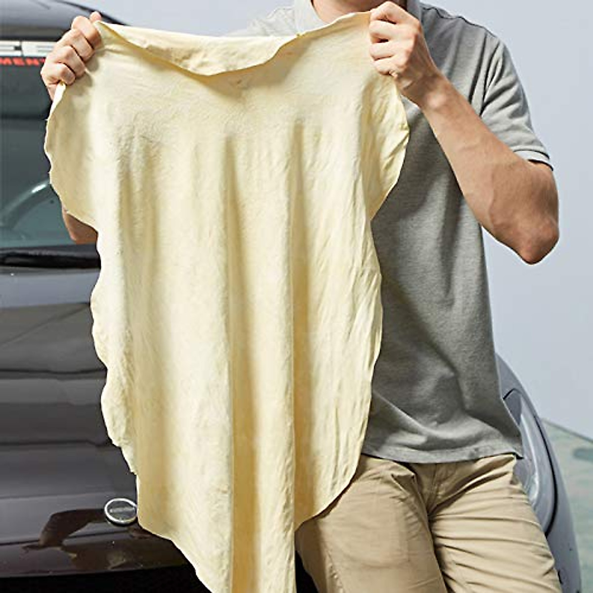 (1 Pack) Car Natural Chamois Cleaning Cloth, AutoCare Genuine Deerskin Leather Auto Car Wash Drying Towel,Super Absorbent (30 x 50 cm)