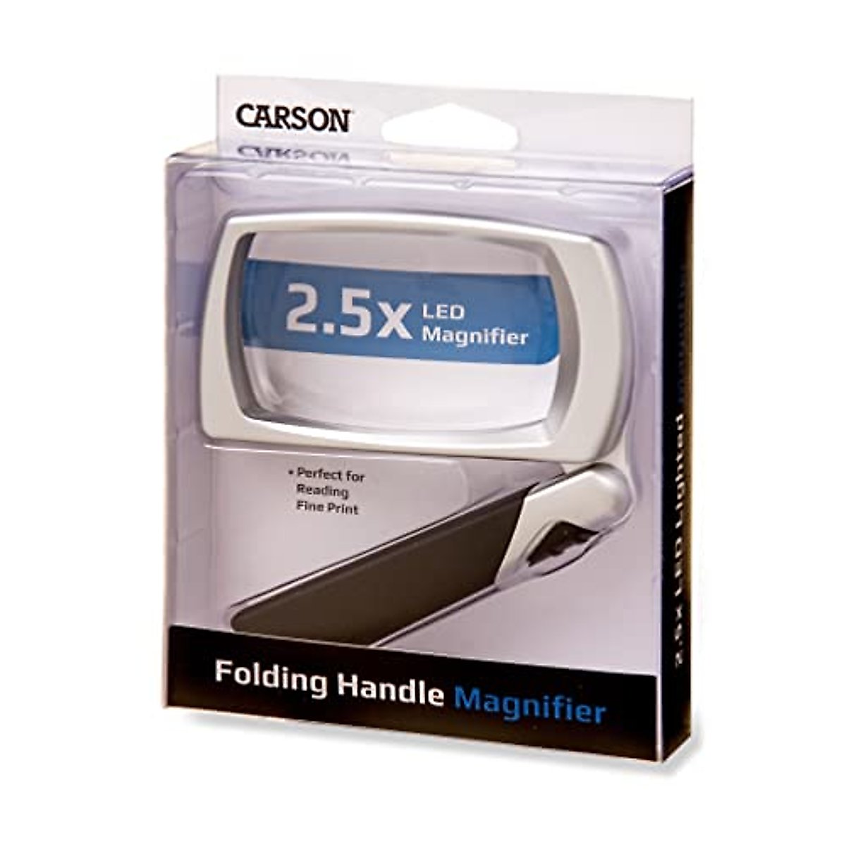 Carson LED Lighted 2.5X Power Rectangular Magnifier with Folding Collapsible Handle (MJ-30)