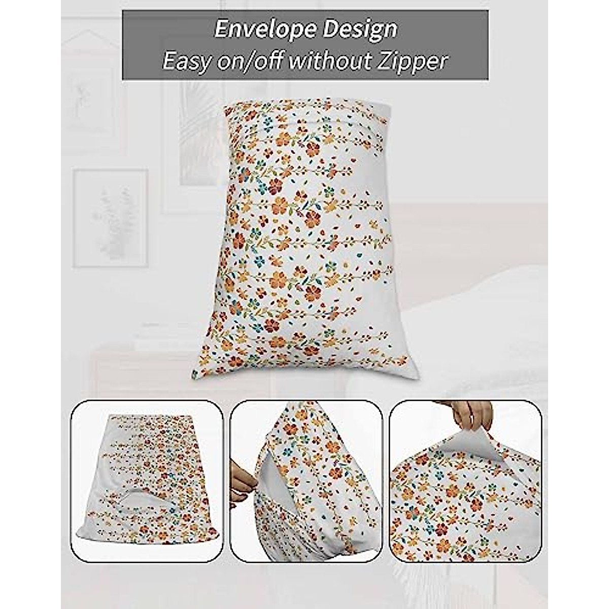 Edwiinsa Weeping Flowers Pillow Covers Standard Size Set of 2 20x26 Bed Pillow, Red Yellow Teal Spring Floral Botanical Art Plush Soft Comfort for Hair/Skin Cooling Pillowcases with Envelop Closure