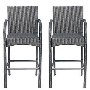 GDF Studio Dora Outdoor Wicker Barstool Chair (Set of 2), Gray