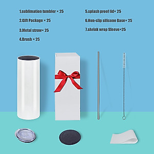 SAPVRIT 25 Pack Sublimation Tumblers 20 Oz Skinny Straight, Stainless Steel Sublimation Tumblers Blank, Individually Gift Boxed, Insulated Tumbler Sublimation (25 PACK 20OZ)