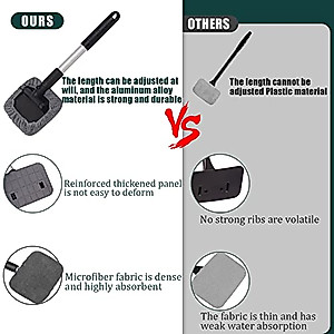 Pincuttee Car Windshield Cleaner Tool,Microfiber Car Window Cleaning Tool with Extendable Handle and Washable Reusable Cloth Pad,Auto Inside Glass Wiper Kit(Gray,1PC)