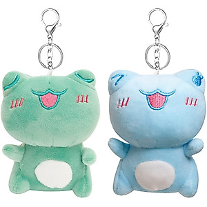 Anboor 2 Pack Small Stuffed Animals 4.3 Inch Frog Plush Animal Toy with Keychain Award Goodie Bag Fillers Animal Themed Party Favors Kindergarten Classroom for Students Stocking Stuffers Ideas