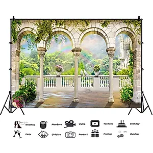 DORCEV 10x8ft Scenery Photography Backdrop Garden Arched Door Wedding Birdal Shower Engaged Theme Party Backdrop Blue Sky Kids Lover Adult Wedding Photo Studio Props