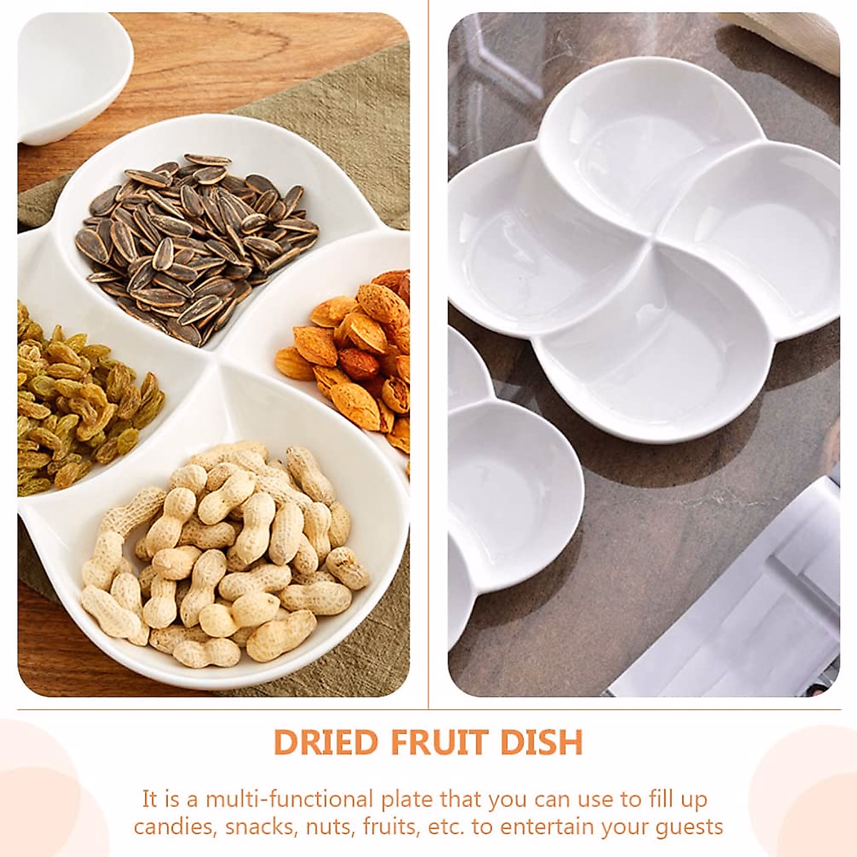 Cabilock Melamine Fruit Plate Food Serving Tray Food Container 4 Compartment Snack Storage Plate Divided Appetizer Tray Organizer White