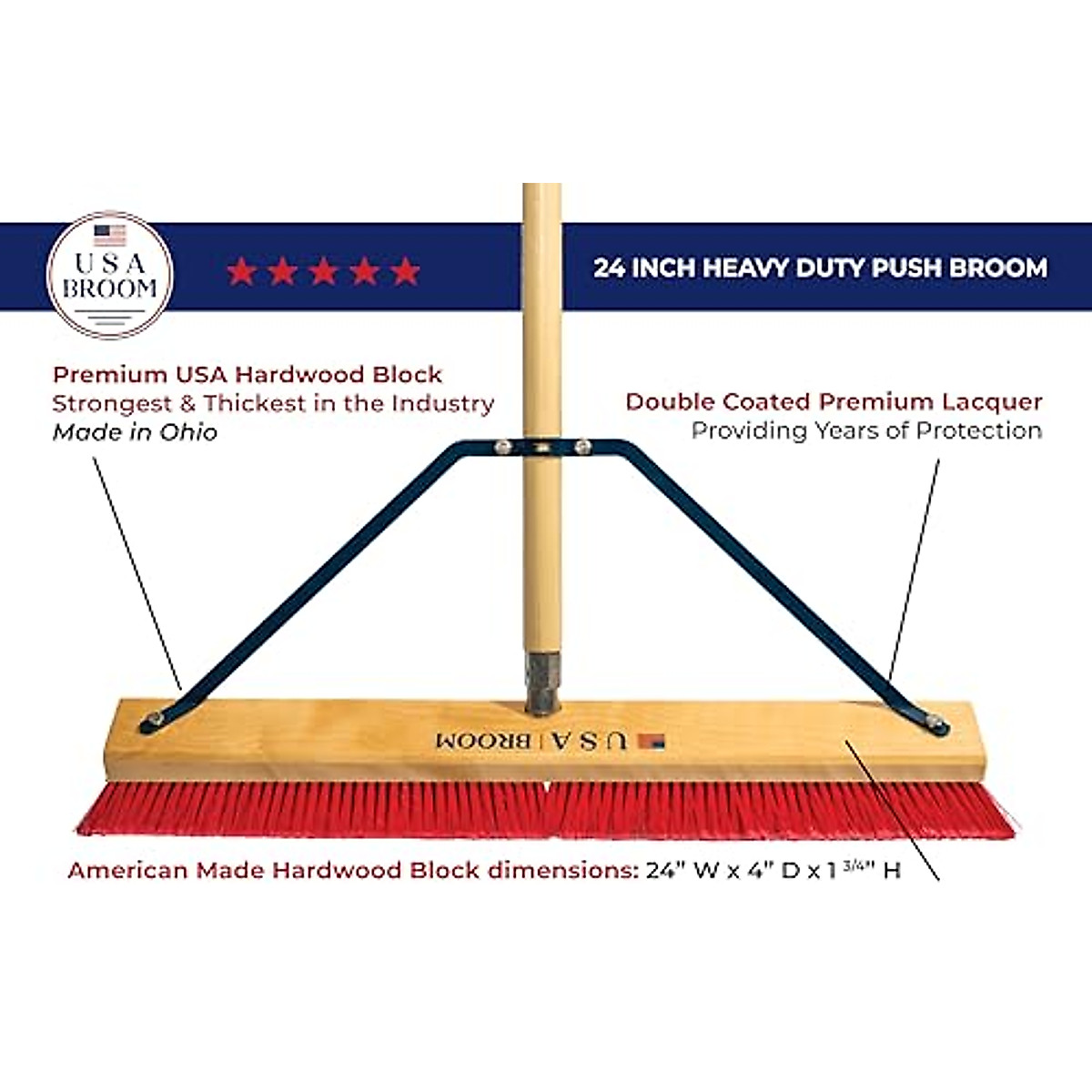 USA Broom 24 in Heavy Duty Push Broom Indoor/Outdoor Garage Shop 100% Made in USA