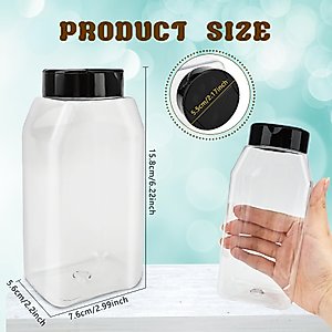 30 Pack 16 oz Plastic Spice Jars with Cap Clear Empty Square Plastic Bottle Containers with Lids Large Empty Powder Storage Container for Storing Spice Seasoning Powders
