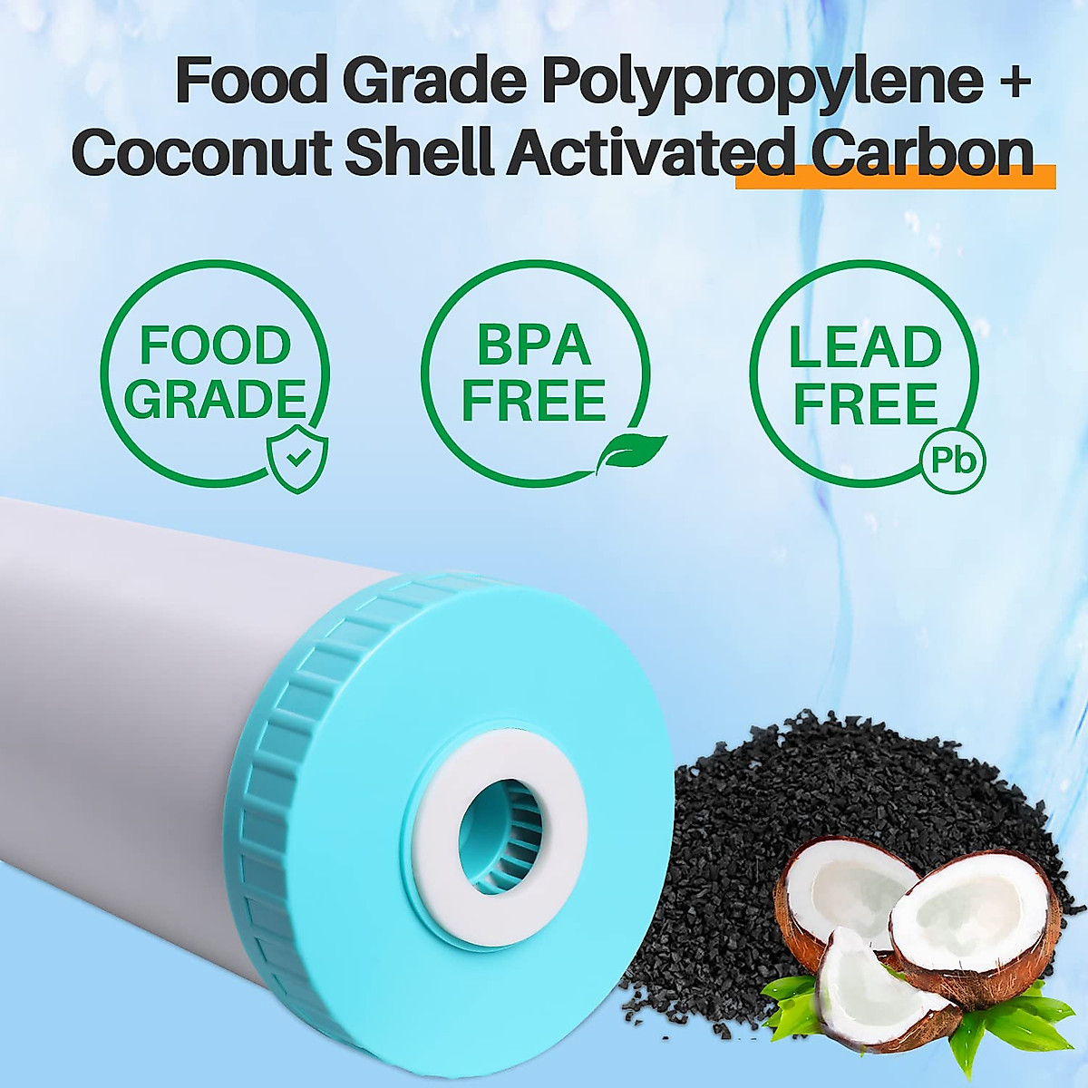 PUREPLUS 5 Micron 20" x 4.5" RFN20BB-C Whole House Granular Activated Carbon Water (GAC) Filter Replacement Cartridge, 1 Pack