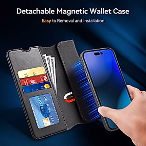voscu Detachable Wallet Case for iPhone 14 Pro Max 6.7'' Compatible with MagSafe, Support Wireless Charger, Vegan Leather Flip Folio Magnetic Phone Case with Card Holders [RFID Blocking]-Black