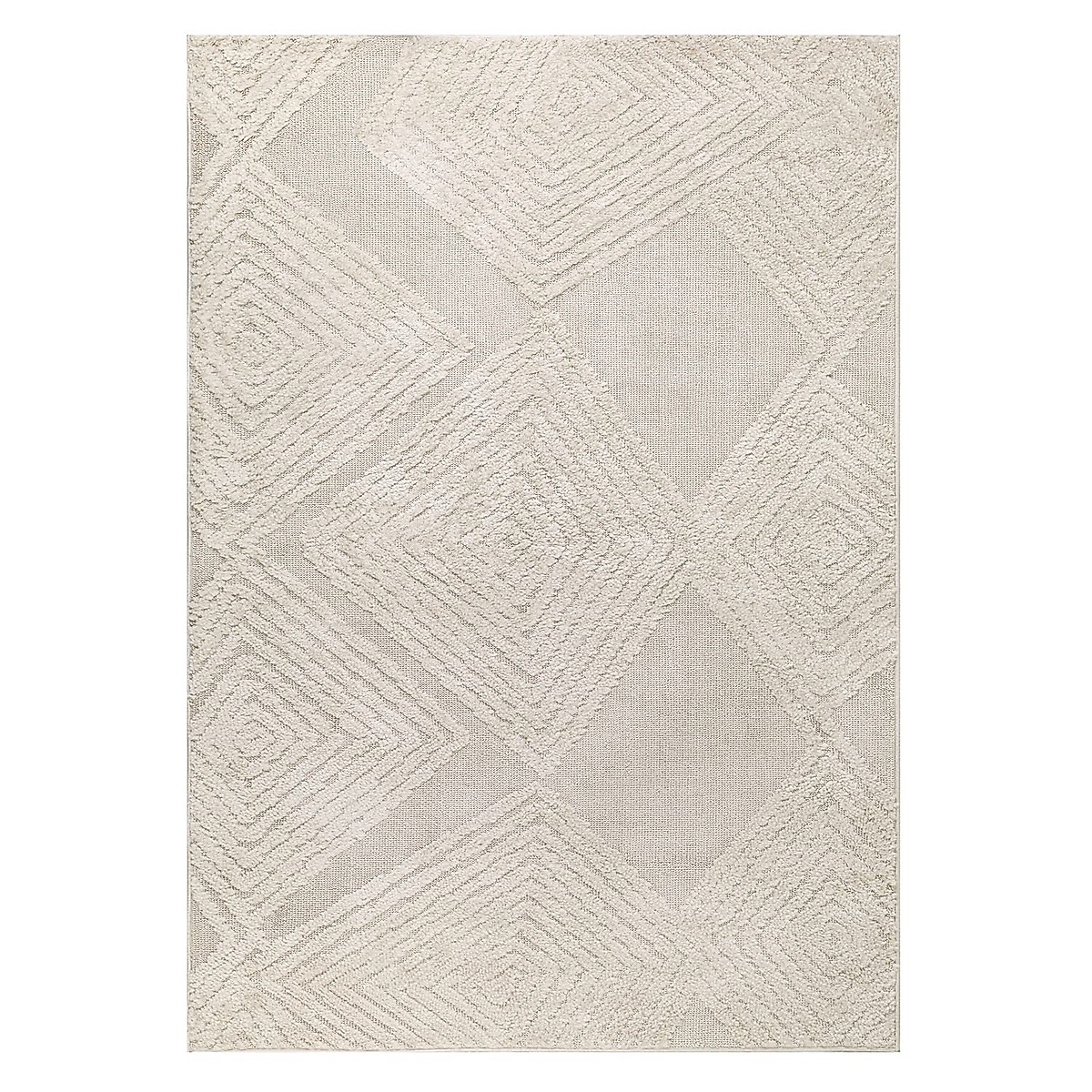 Antep Rugs Palafito 5x7 Geometric Shag Diamond High-Low Pile Textured Indoor Area Rug (Beige, 5'3" x 7'6")
