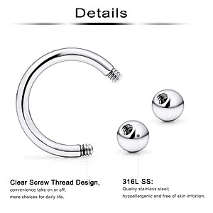 Ftovosyo 36PCS 12G Surgical Steel Septum Rings Horseshoe Barbell Tragus Cartilage Helix Earring Hoop Piercing Jewelry for Women Men 12mm Ball Spike Silver-tone