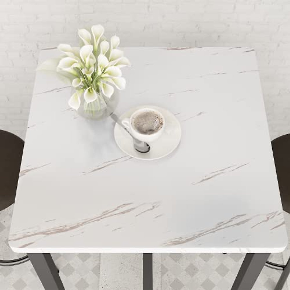 Recaceik 3 Pieces Bar Table Set, Square Pub Table with 2 Bar Stools, Faux Marble Dining Table Set of 2, Kitchen Counter Height Table with 2 Chair, Modern Bar Table Set for Living Room, Restaurant