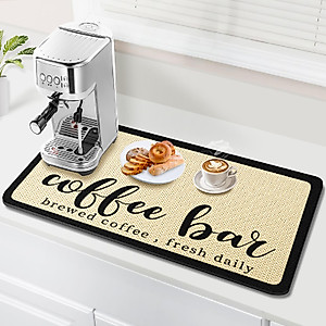 FUMAX Coffee Mat, 16”x32” Large Coffee Maker Mat for Countertop, Absorbent & Hide Coffee Stains Coffee Bar Mat, Non-Slip Rubber Backed, Coffee Bar Accessories Fit Under Coffee Maker Machine