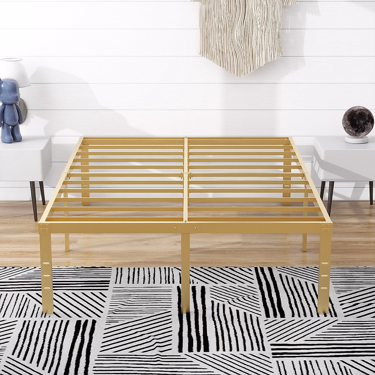 WJORATA 18 Inch Full Bed Frame Metal Platform No Box Spring Needed Noise-Free Easy Assembly Gold