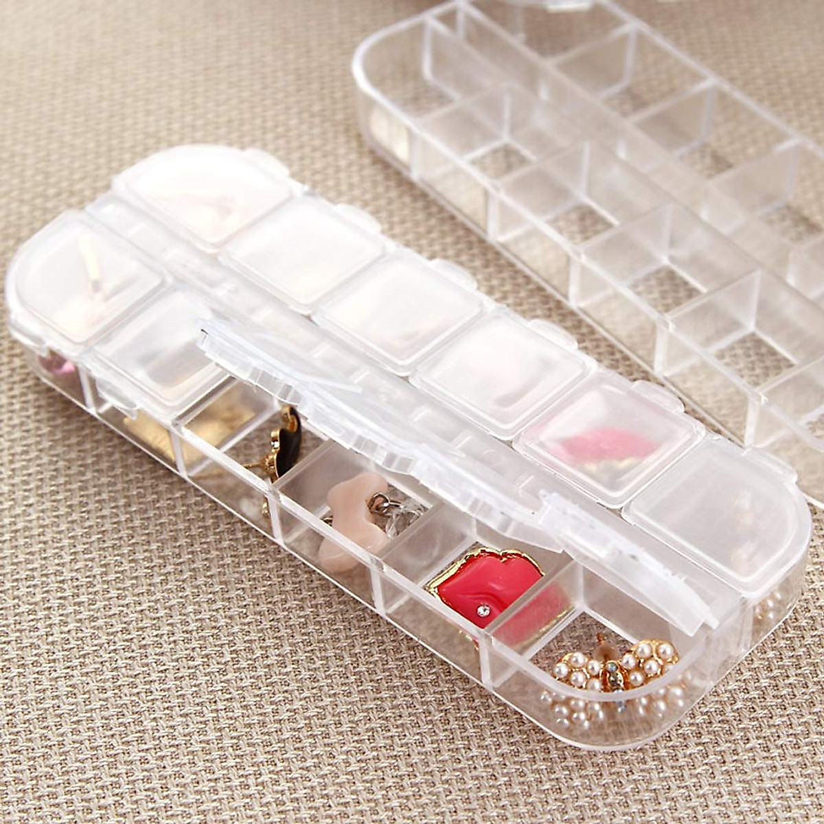 Lonkiktik 12 Grids Separated Cap Clear Empty Container Storage Case Box For Nail Rhinestones beads Organizer