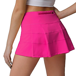 Husnainna High Waisted Pleated Tennis Skirt with Pockets Athletic Golf Skorts for Women Casual Workout Built-in Shorts 018BZQ-Hot Pink/b4