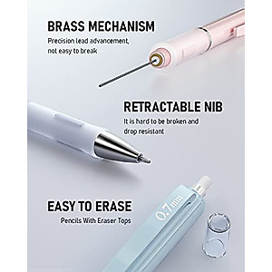 Nicpro 3PCS Pastel Mechanical Pencil Set, Cute Mechanical Pencils 0.7 mm with 6 Tubes HB Lead Refills& 3PCS Eraser& 9PCS Eraser Refill for Student Writing, Drawing, Sketching, Drafting -Come with Case