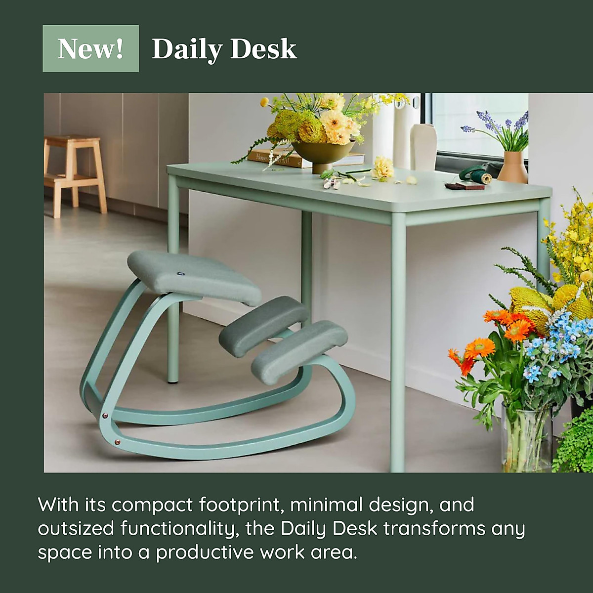 Branch Daily Desk - Functional at Home Office Desk with Effortless Assembly, Timeless Design, Rounded Corners, and Built-in Cable Notch - 48” W x 28.5” H x 24” D - Sage Work Table
