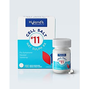 Hyland's Cold and Flu Medicine, Nausea Relief, Homeopathic Treatment, Naturals Cell Salts #11 Natrum Sulphuricum 6X Tablets, 100 Count