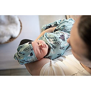 Bellasignoro Newborn Receiving Blanket Swaddle Blanket Hat Set for Baby Snug Wrap (Mountain&Tree)