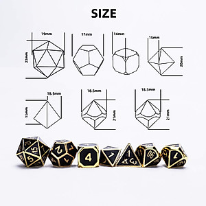 GUOER Black Metal DND Dice Set 7 die Metal Polyhedral Dice Set with Gift Metal Box for Table Games or Role-Playing Games(Black)