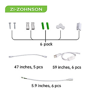 Zi-ZOHNSON 6Pack 4FT LED Shop Light for Workshop, 30W 5000K T8 LED Tube D-Shape Integrated Linkable Shop Lights for Garage, Striped Cover