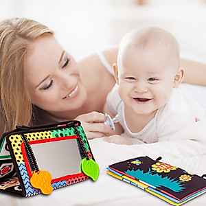 Little World Tummy Time Floor Mirror - Tummy Time Mirror Double High Contrast with Teething Toys, Developmental Black and White Baby Toys for Infants Newborn 0-3 Months Baby Boys and Girls