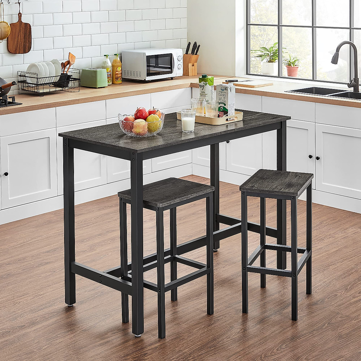 VASAGLE Bar Table Set with 2 Bar Stools and Microwave Stand (ULBT015B04)