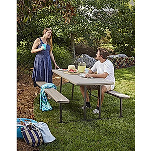 COSCO Outdoor Living 6 ft. Folding Picnic Table, Taupe Wood Grain with Brown Legs