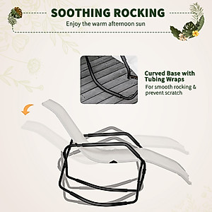 Outsunny Outdoor Folding Rocking Chair, Foldable Chaise Lounge Pool Chair with Armrests for Sun Tanning, Sunbathing, Rocker for Patio, Lawn, Beach, White