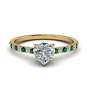 Jewelrygift Hidden Halo Petite Diamond Ring Yellow Gold Plated Created Emerald Heart Shape Green Color Halo Engagement Rings Prong Setting in Size 8 Party Wear Daily Wear Ornament