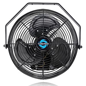 Tornado 12 Inch Outdoor Rated IPX4 Water-Resistant High Velocity Metal Industrial Wall Mount Fan For Commercial, Industrial, Residential, TEAO Motor 3 Speed 1650 CFM 6.6 FT Cord cETL Safety Listed