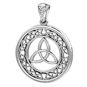 US Jewels New Round 925 Sterling Silver Irish Celtic Trinity Love Knot Pendant. 24.5mm