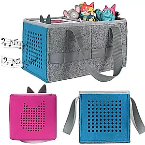 Carrying Case for Toniebox Starter Set, Storage Bag for Tonies Box with Elastic Bands for Tonies Figures Large Felt Cloth Portable Bag Carrying Bag for Tonies Characters and Audio Player, Blue, 27