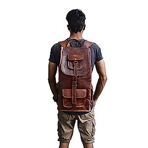18" Brown Leather Backpack Vintage Rucksack Laptop Bag Water Resistant Casual Daypack College Bookbag Comfortable Lightweight Travel Hiking/Picnic for Men