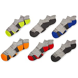 Fruit of the Loom boys Everyday Active Crew - 6 Pair Pack Casual Sock, Gray, Orange, Red, Green, Blue, Shoe Size 9-2.5 US