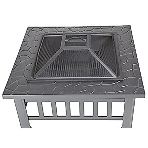 Fire Sense 62249 Fire Pit Stonemont Wood Burning Lightweight Portable Outdoor Firepit Backyard Fireplace for Camping Bonfire Included Screen Lift Tool - Square - Black