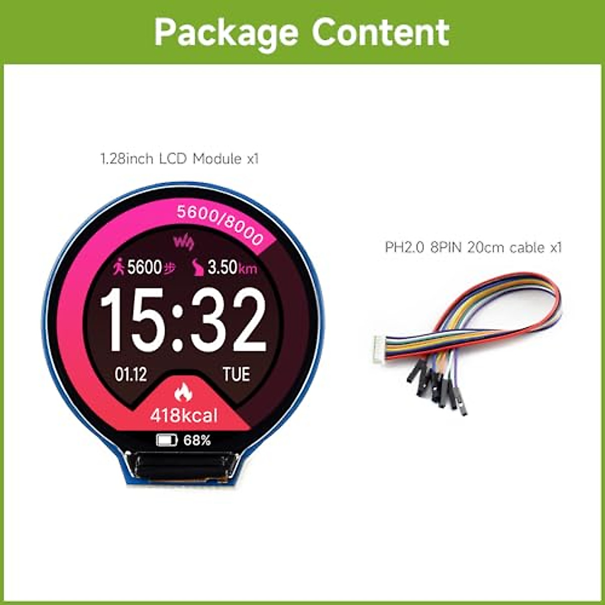 Waveshare 1.28inch Round LCD Display Module 65K RGB Colors 240×240 Resolution with SPI Interface Embedded GC9A01 Driver, Raspberry Pi 5/4B/3B/Zero/Zero W/Zero 2W/Pico/Pico W/Pico WH