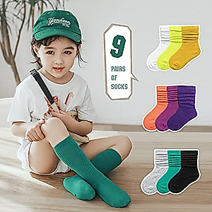 MINI PANDA Little Girl Socks,Socks for Girls 4-6 Years 6-8 Years,Toddler Socks Girls 2t-3t,Long Crew Socks for Girls 9 Pairs (9 colors-C, 1-3T)