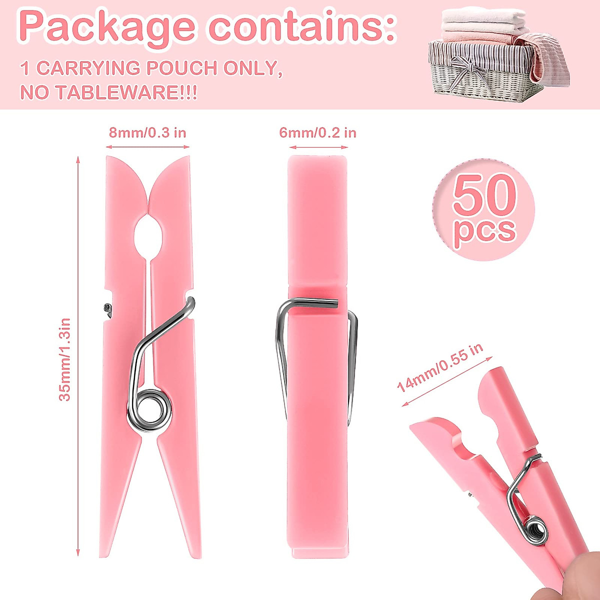 Qunclay 50 Pieces Clothes Pins for Baby Shower Clothespins Plastic Baby Shower Pins Small Baby Shower Decorations for Party Gender Reveal Game DIY, 1.37 Inches(Pink)