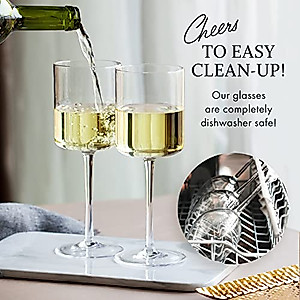 Crystal Wine Glasses, Modern & Elegant Square Glass Set of 2, Large Red Wine or White Wine Glass - Unique Gift for Women, Men, Wedding, Anniversary - 14oz