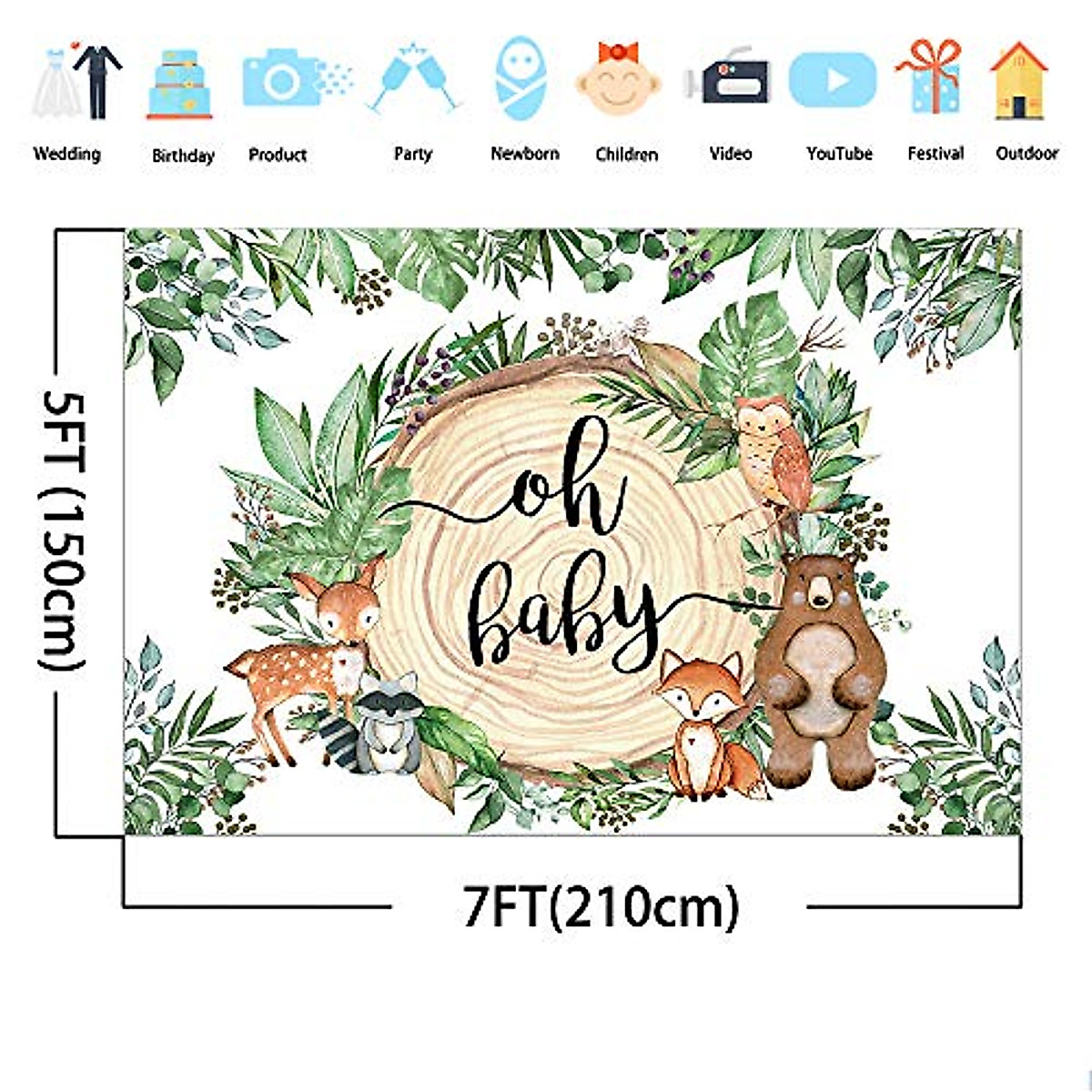 Avezano Woodland Baby Shower Backdrop for Boy Geenery Oh Baby Photography Background Jungle Safari Animals Woodland Baby Shower Party Decorations Photoshoot
